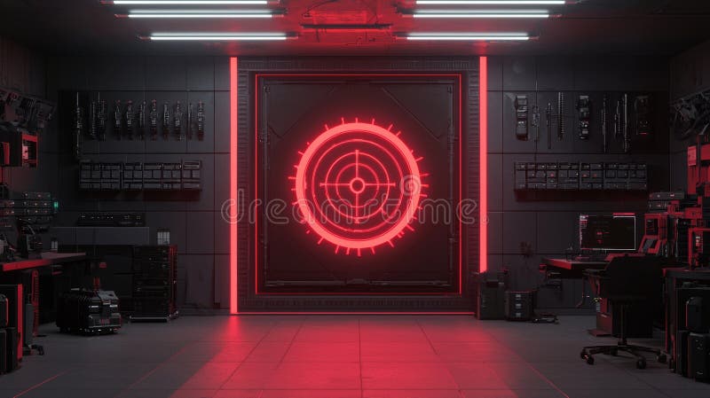 The Interface Features Circular Displays and Red Glowing Lights. Stock ...