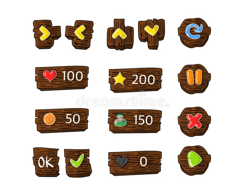 Interface Game Design Buttons Set and Icons. Stock Vector ...