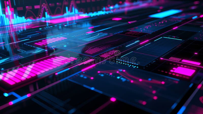 Interface with Holographic Data Points and Charts Floating in a Dark ...