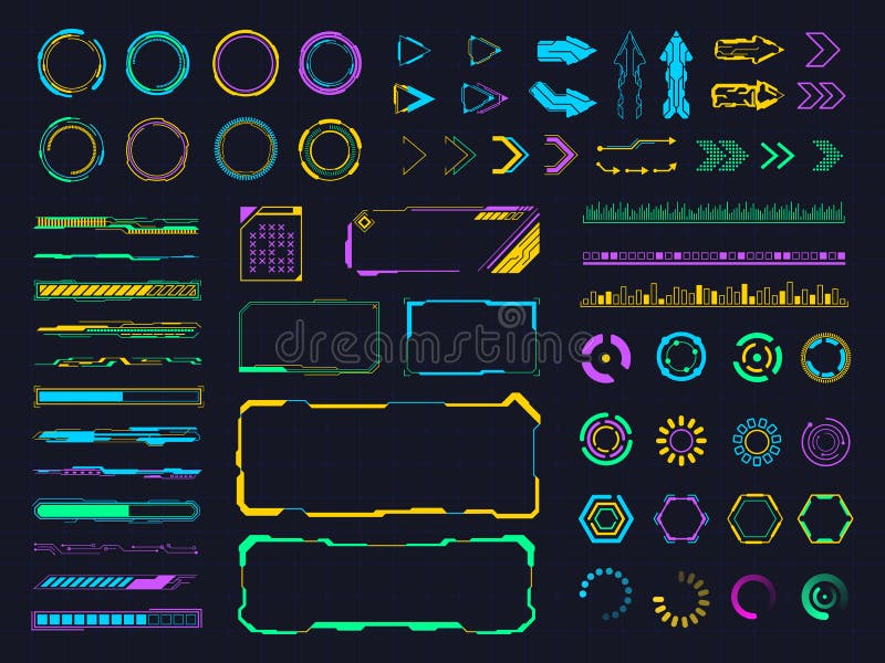 Interface Hud Elements. Digital Holographic Hud Bars and Frames, User ...