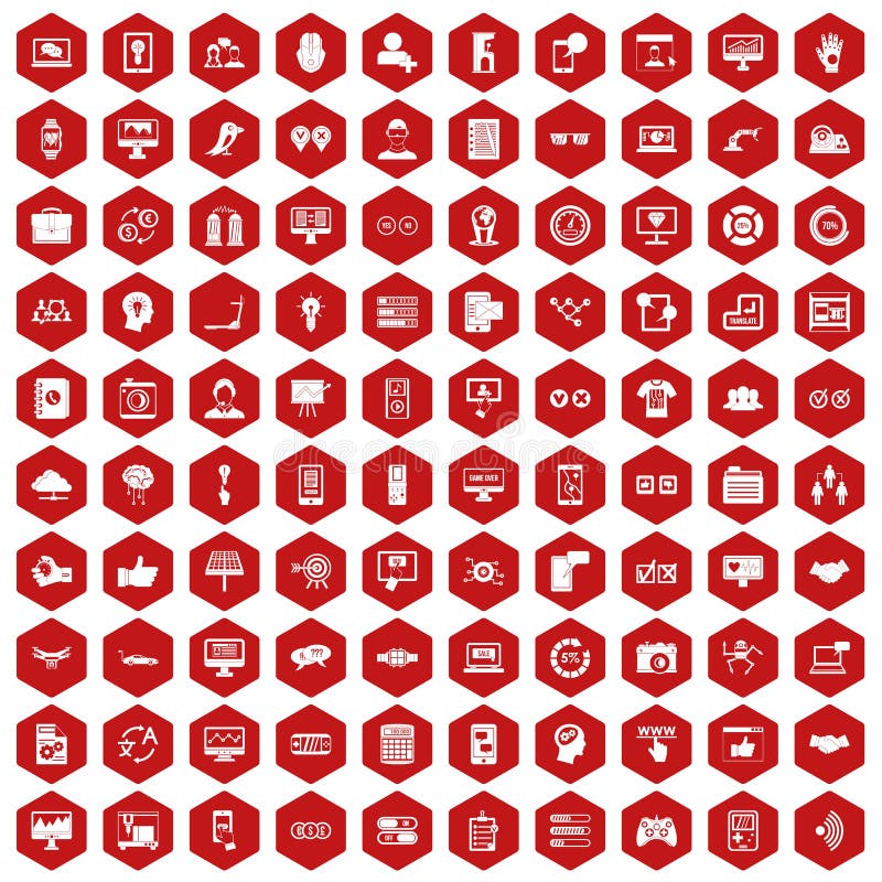 100 Interface Icons Hexagon Red Stock Vector - Illustration of ...