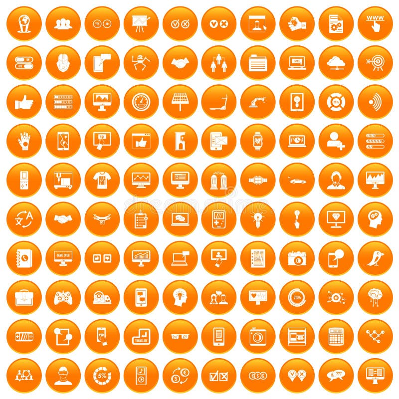 100 Interface Icons Set Orange Stock Vector - Illustration of music ...