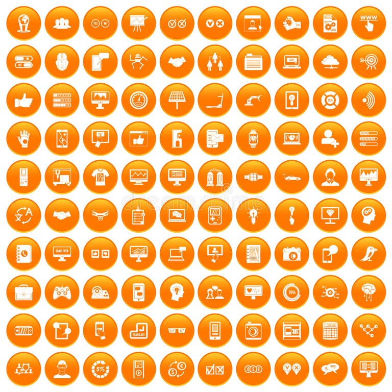 100 Interface Icons Set Orange Stock Vector - Illustration of music ...