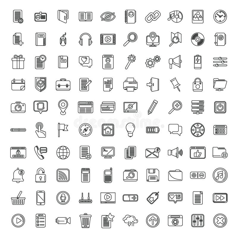 Interface Icons Set Outline Vector. Comment Browser Stock Vector - Illustration of channel ...