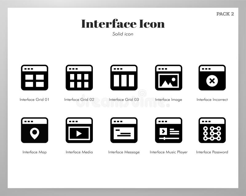 Interface icons Solid pack stock vector. Illustration of message ...