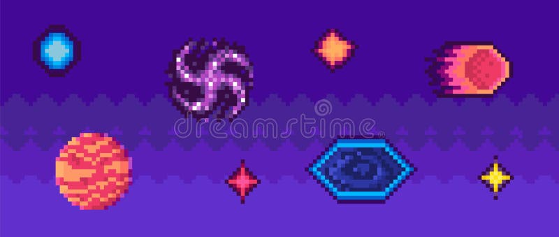 Game about Space Interface Layout Design with Cosmic Objects. Pixelated ...