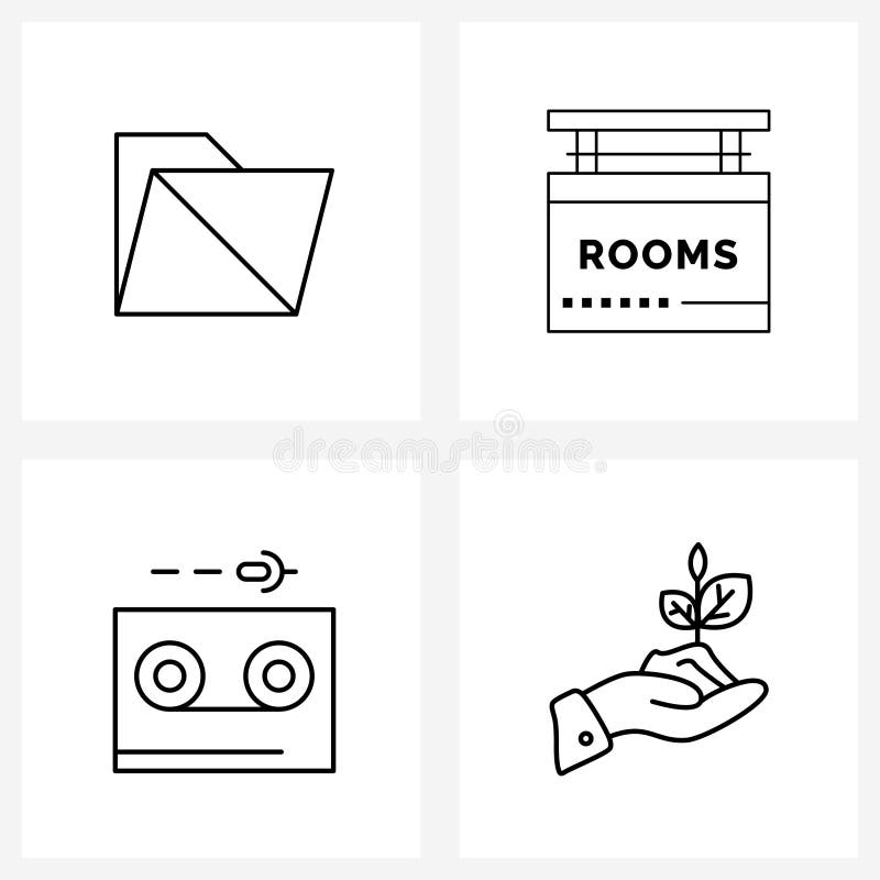 4 Interface Line Icon Set of Modern Symbols on Archive; Service; Folder ...