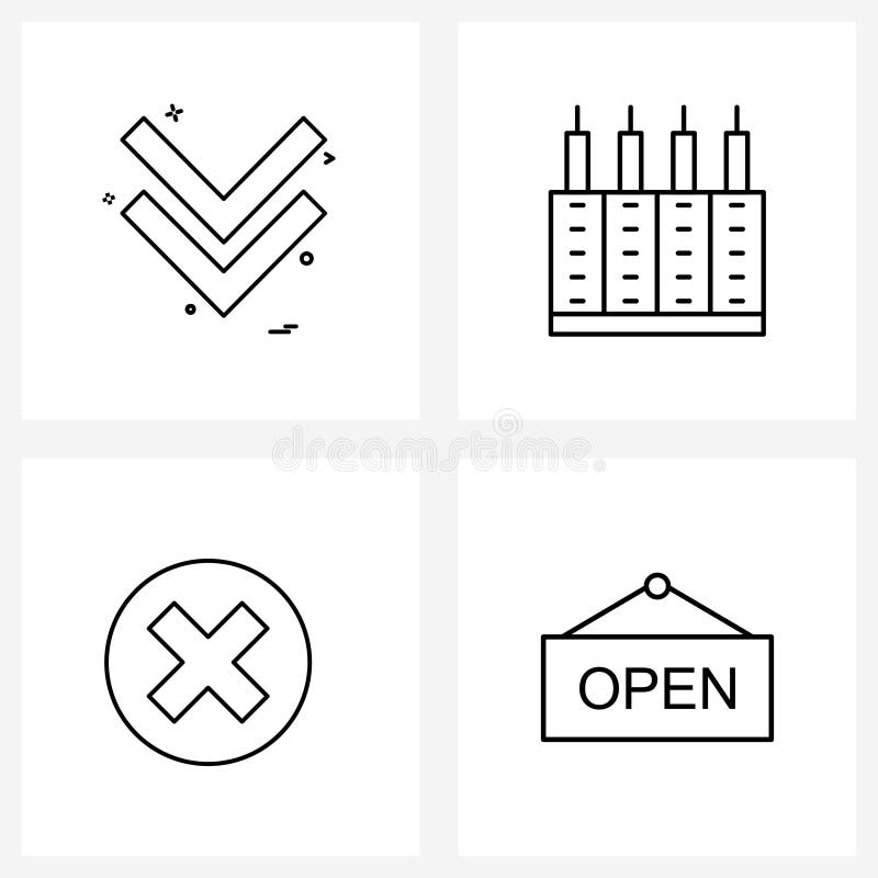 4 Interface Line Icon Set of Modern Symbols on Arrow, Menu, Down ...