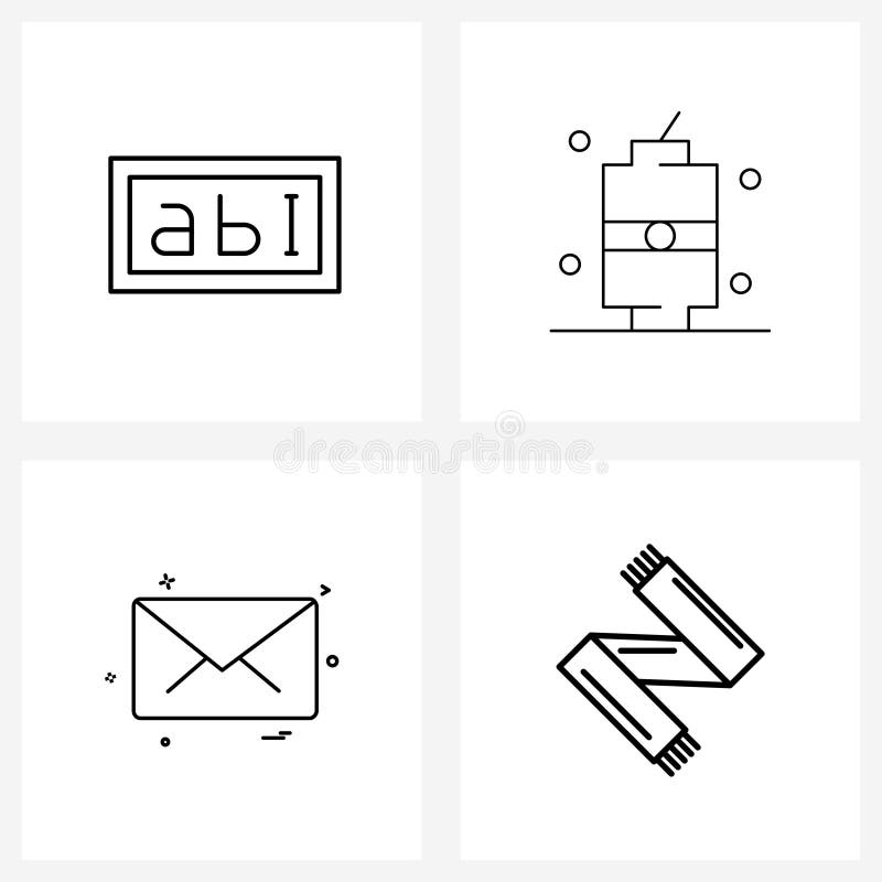 4 Interface Line Icon Set of Modern Symbols on Box; Messages; Text ...