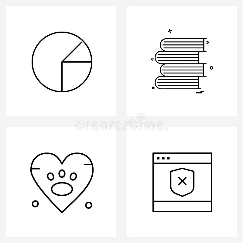 4 Interface Line Icon Set of Modern Symbols on Chart; Heart; Education ...