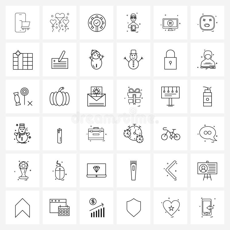 36 Interface Line Icon Set Of Modern Symbols On Computer Screen
