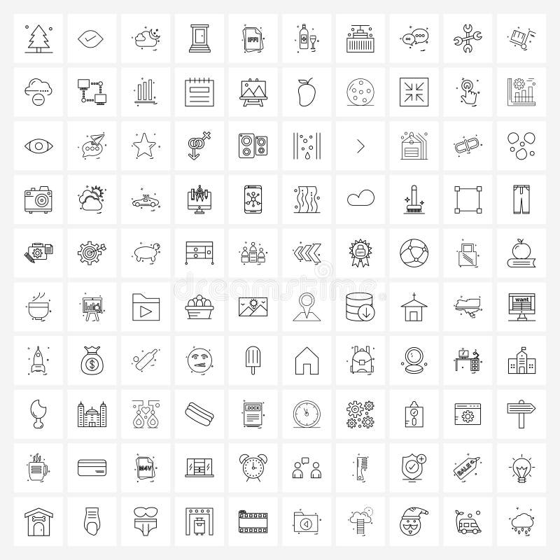 100 Interface Line Icon Set Of Modern Symbols On File Type Building