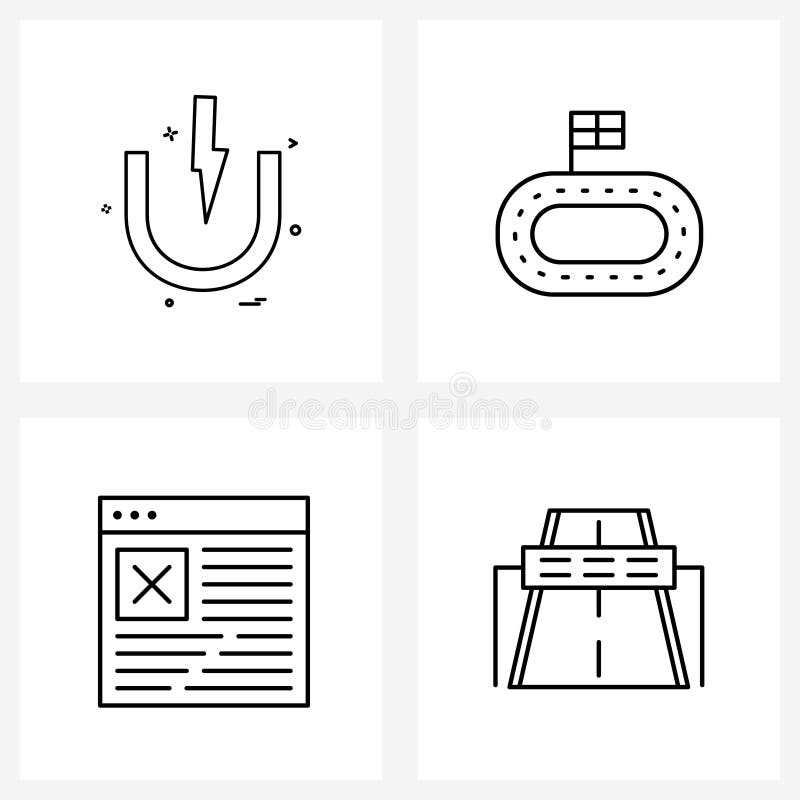 4 Interface Line Icon Set of Modern Symbols on Magnetic, Track ...