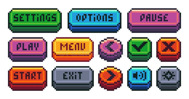 Interface Menu Pixel Buttons Retro Video Game Ui Navigation Panel 8