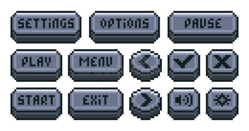 Interface Menu Pixel Buttons. Video Game Retro UI Navigation Panel, 8 ...