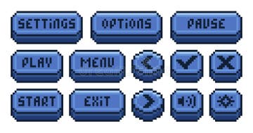 Interface Menu Pixel Buttons. Video Game UI Navigation Panel, Retro 8 ...