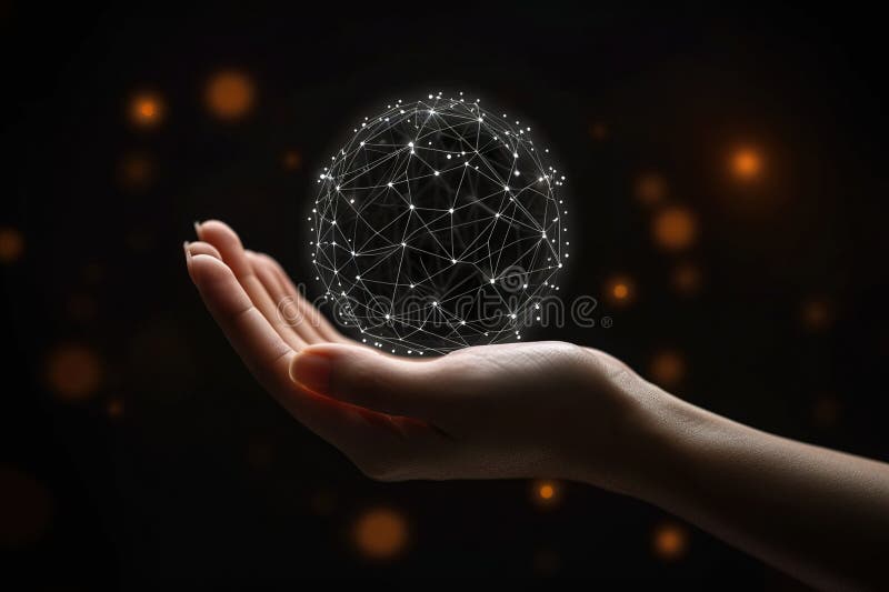 Interface Networks Connect Sphere on Hand. Stock Illustration ...