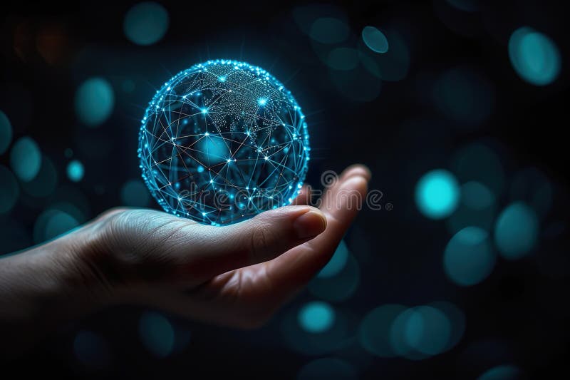Interface Networks Connect Sphere on Hand. Stock Illustration ...