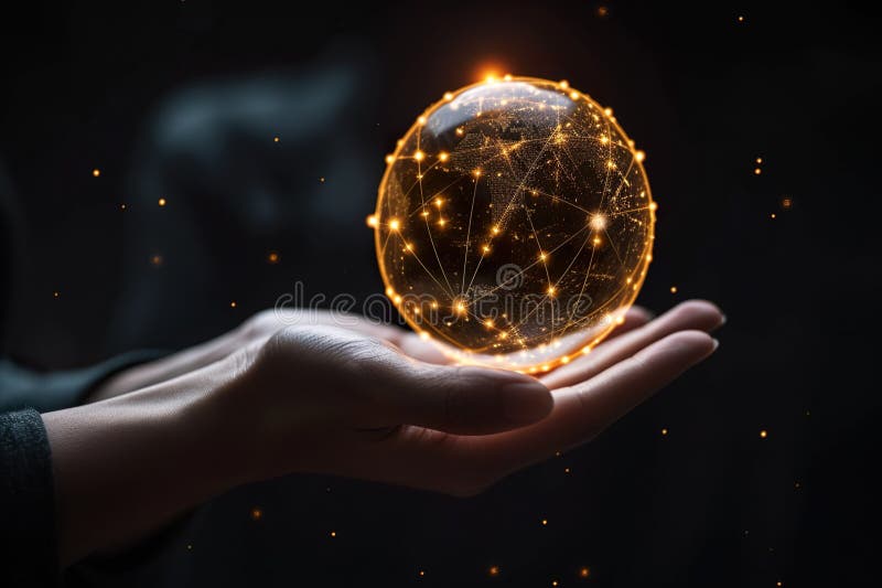 Interface Networks Connect Sphere on Hand. Stock Illustration ...