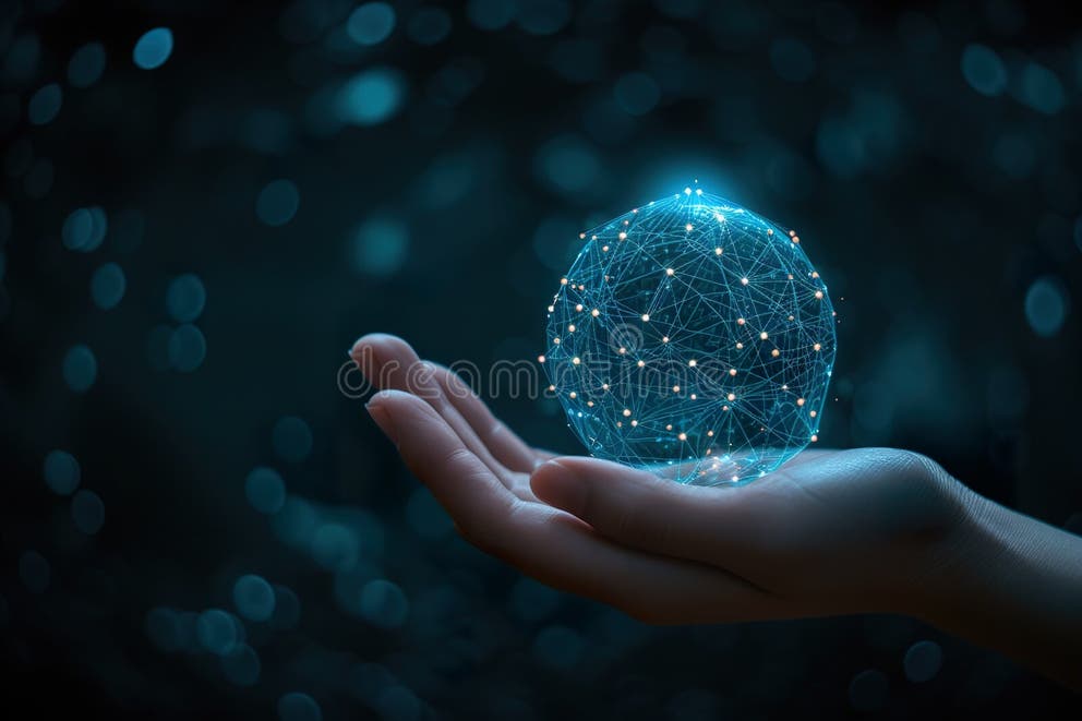 Interface Networks Connect Sphere on Hand. Stock Photo - Image of ...