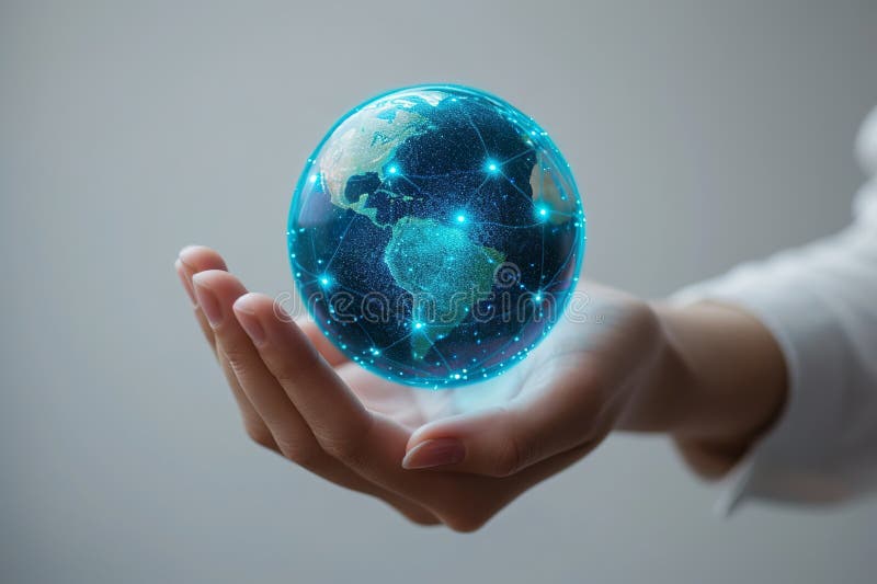 Interface Networks Connect Sphere on Hand. Stock Illustration ...