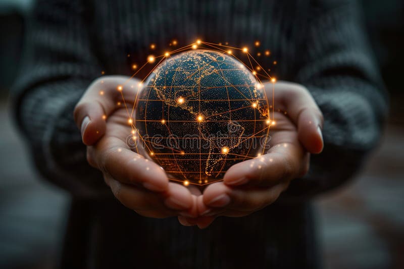 Interface Networks Connect Sphere on Hand. Stock Illustration ...