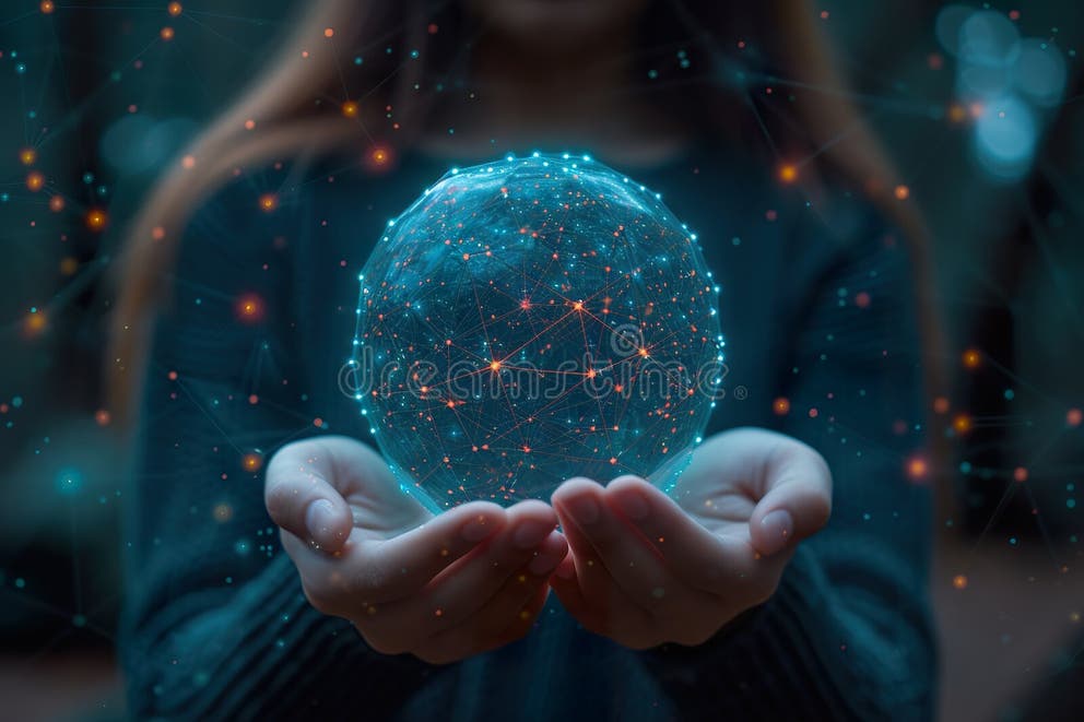Interface Networks Connect Sphere on Hand. Stock Photo - Image of ...