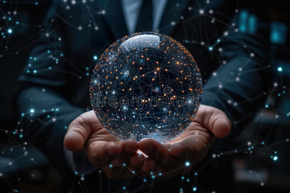 Interface Networks Connect Sphere on Hand. Stock Photo - Image of ...