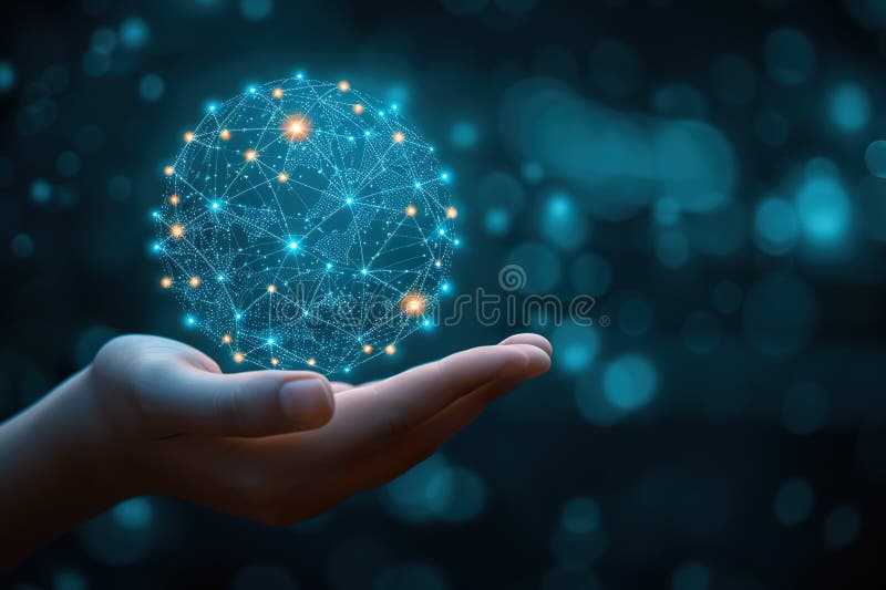 Interface Networks Connect Sphere on Hand. Stock Illustration ...