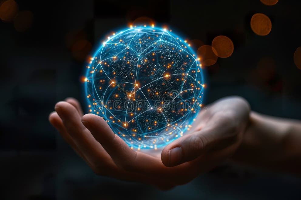 Interface Networks Connect Sphere on Hand. Stock Illustration - Illustration of abstract ...