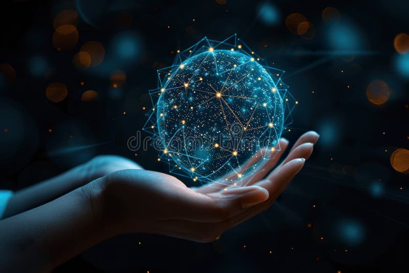 Interface Networks Connect Sphere on Hand. Stock Illustration ...