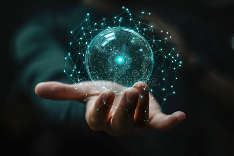 Interface Networks Connect Sphere on Hand. Stock Illustration ...