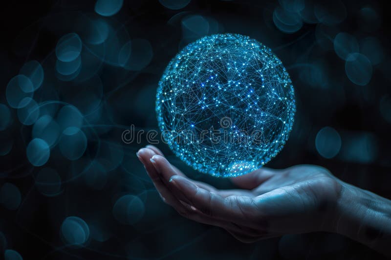 Interface Networks Connect Sphere on Hand. Stock Photo - Image of ...