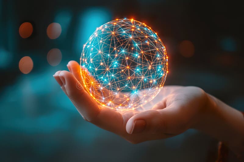 Interface Networks Connect Sphere on Hand. Stock Illustration ...