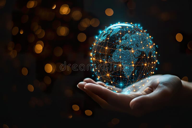 Interface Networks Connect Sphere on Hand. Stock Illustration ...