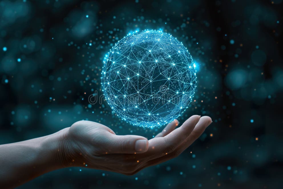 Interface Networks Connect Sphere on Hand. Stock Illustration - Illustration of computing ...