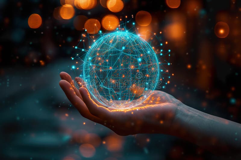 Interface Networks Connect Sphere on Hand. Stock Illustration - Illustration of finger, connect ...