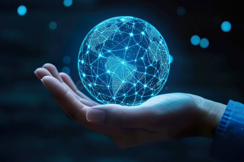 Interface Networks Connect Sphere on Hand. Stock Image - Image of technology, cyberspace: 305551645