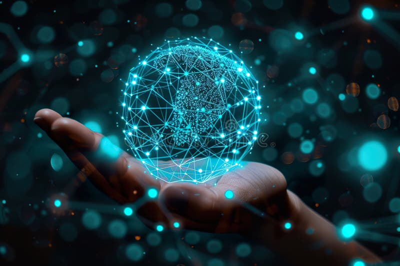 Interface Networks Connect Sphere on Hand. Stock Image - Image of ...