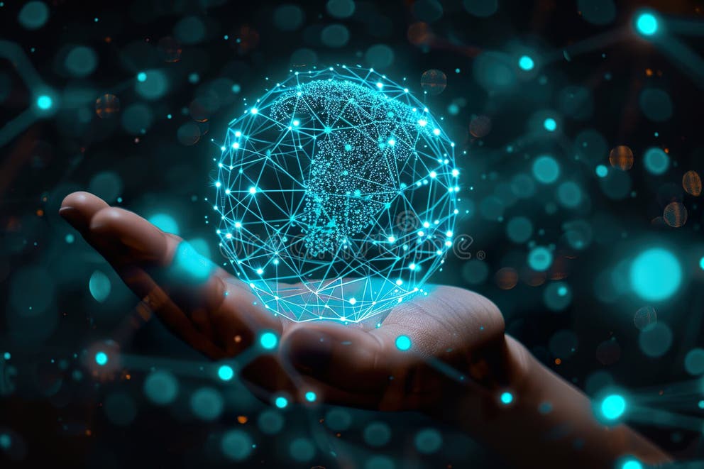 Interface Networks Connect Sphere on Hand. Stock Image - Image of person, planet: 305552193