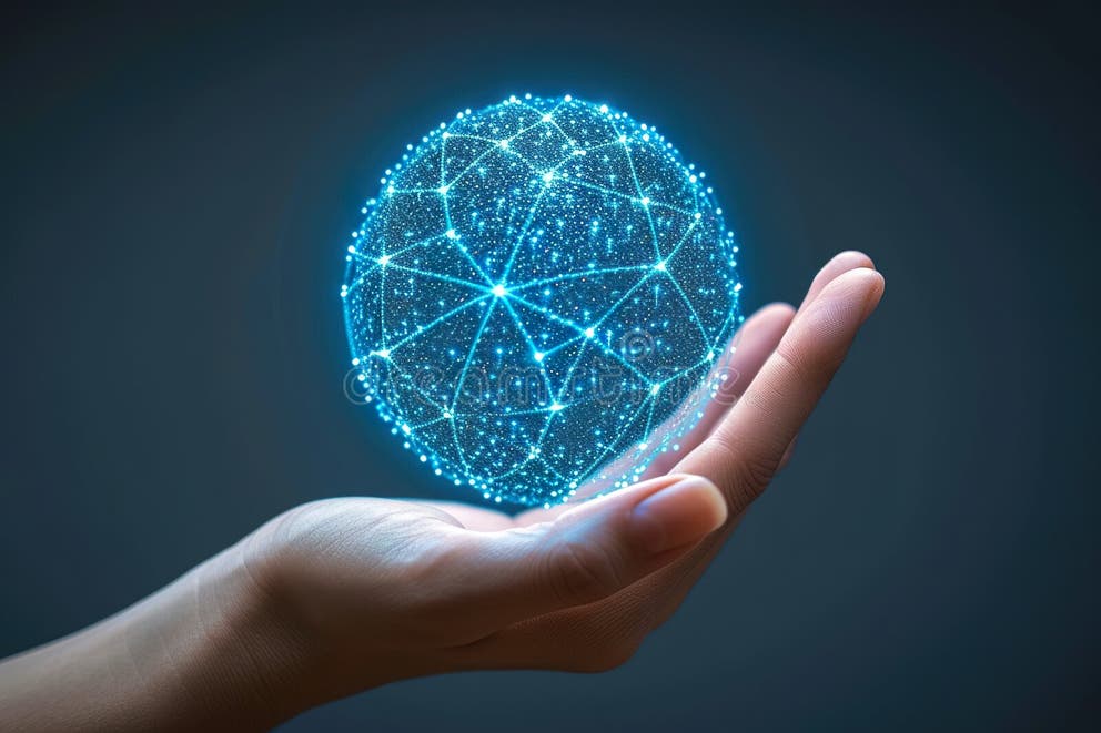 Interface Networks Connect Sphere on Hand. Stock Illustration ...