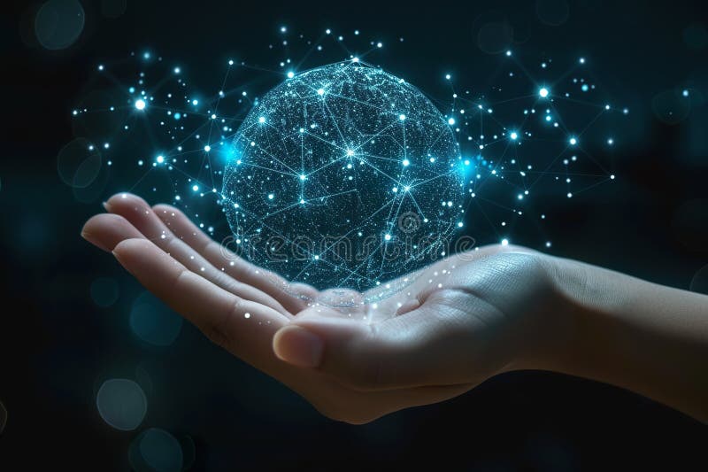 Interface Networks Connect Sphere on Hand. Stock Illustration ...