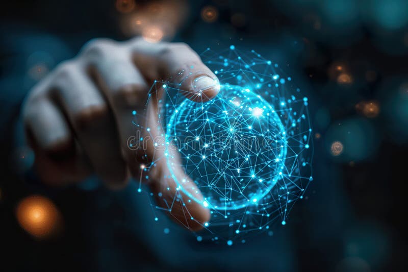 Interface Networks Connect Sphere on Hand. Stock Illustration ...