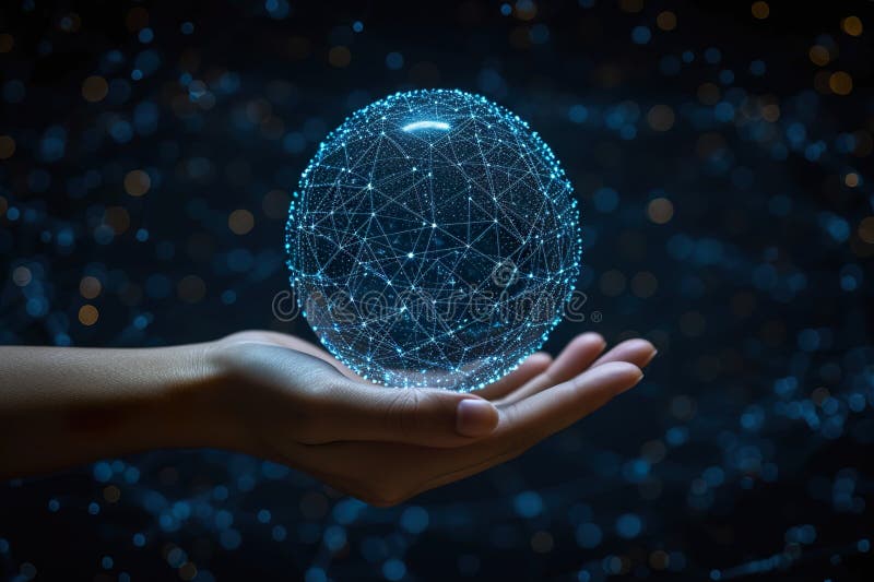Interface Networks Connect Sphere on Hand. Stock Illustration ...