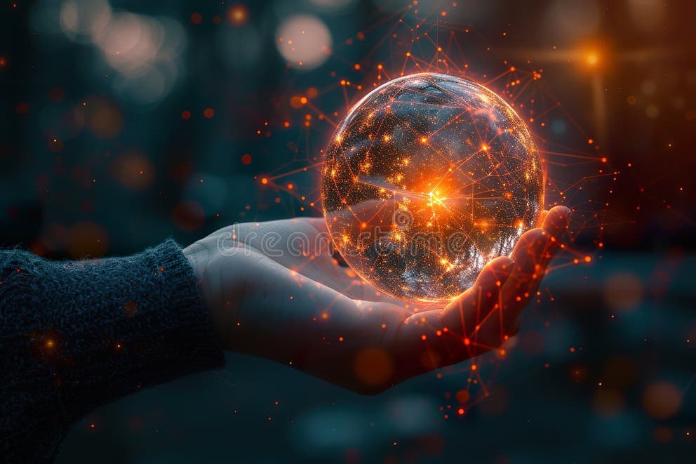 Interface Networks Connect Sphere on Hand. Stock Illustration ...