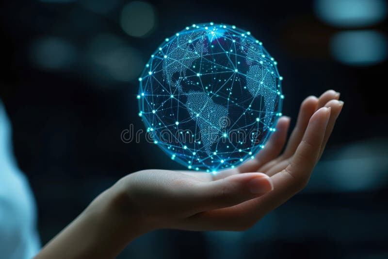 Interface Networks Connect Sphere on Hand. Stock Illustration ...