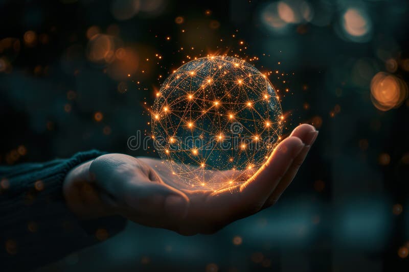 Interface Networks Connect Sphere on Hand. Stock Illustration ...
