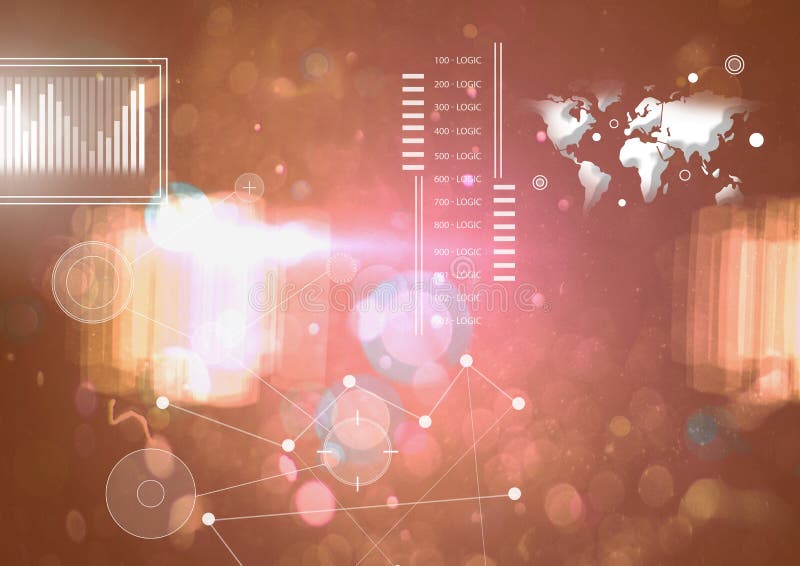 Interface Overlay of Connection Statistics Graphics with Glowing Lights ...