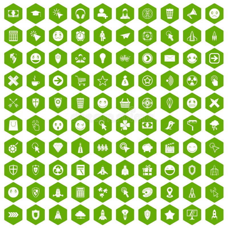 100 Interface Pictogram Icons Hexagon Green Stock Vector - Illustration ...
