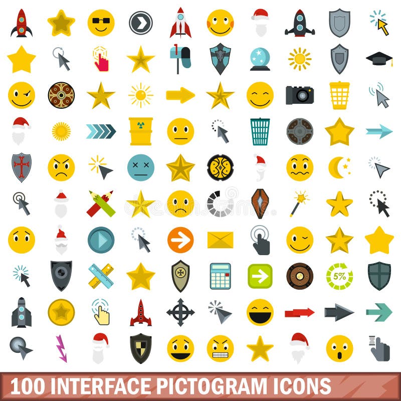 100 Interface Pictogram Icons Set, Flat Style Stock Vector ...